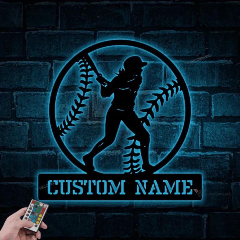 Personalized Softball Metal Sign With Led Lights, Game Room Decor ...
