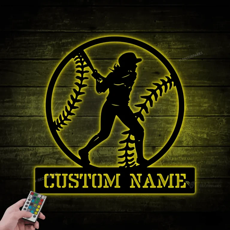 Personalized Softball Metal Sign With Led Lights, Game Room Decor ...