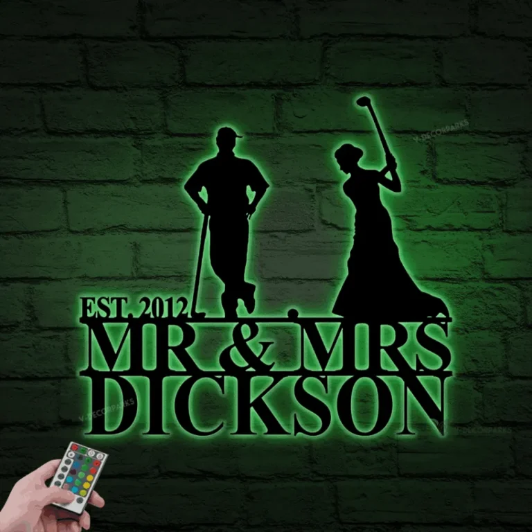 Personalized Golfer Couple Metal Sign With Led Lights, Custom Mr & Mrs ...