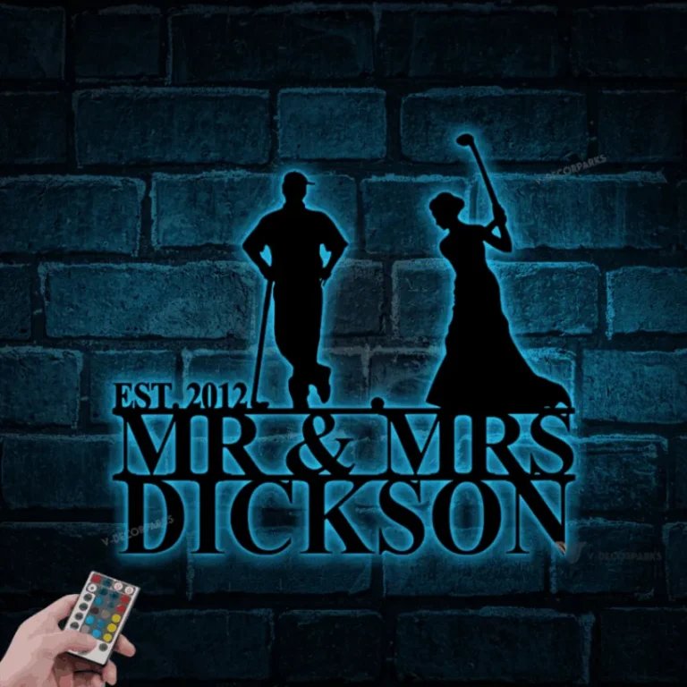 Personalized Golfer Couple Metal Sign With Led Lights, Custom Mr & Mrs ...