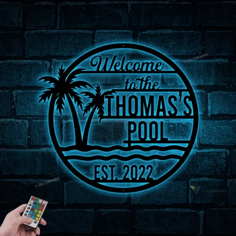 Personalized Pool Palm Tree Metal Wall Art With Led Lights, Custom ...