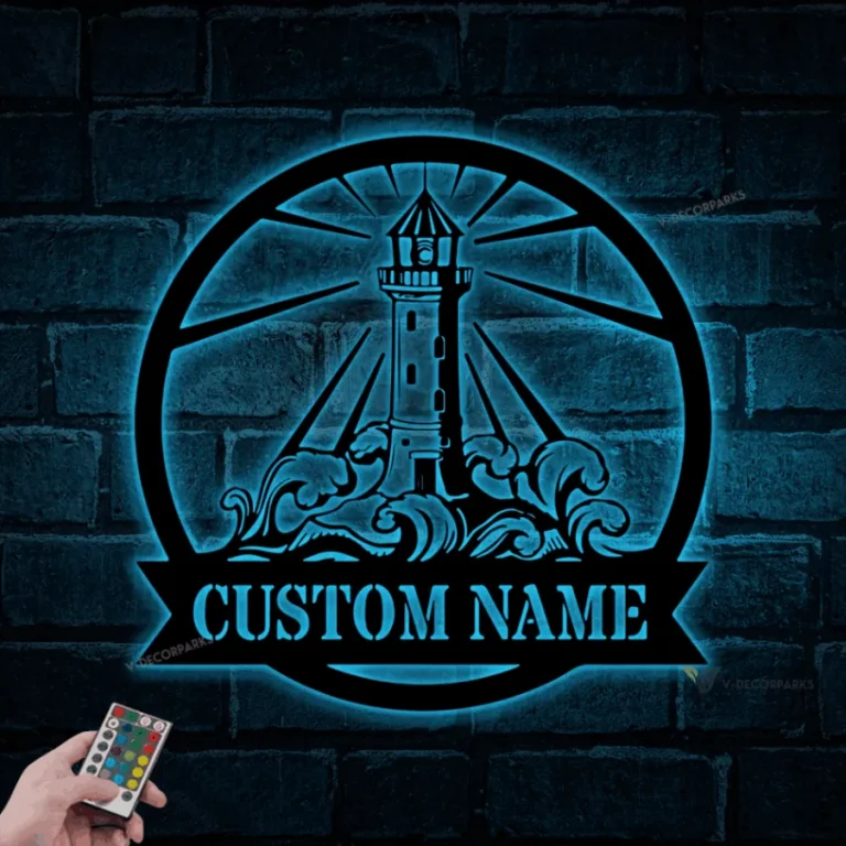 Personalized Lighthouse Metal Sign With Led Lights, The Lighthouse Home ...