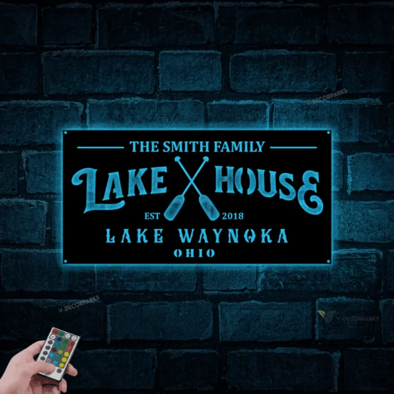 Personalized Lake House Metal Sign With Led Lights, Wall Decor Family ...