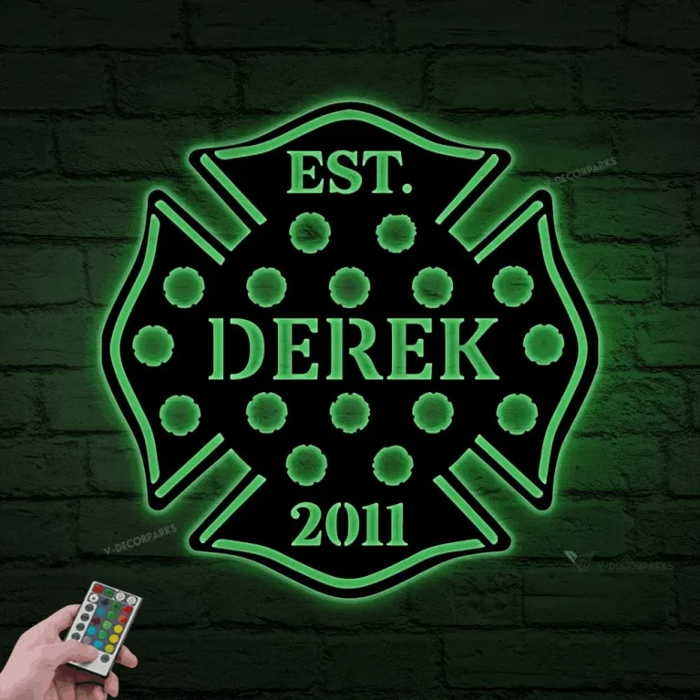 Personalized Firefighter Metal Wall With Led Lights, Fireman Sign With ...