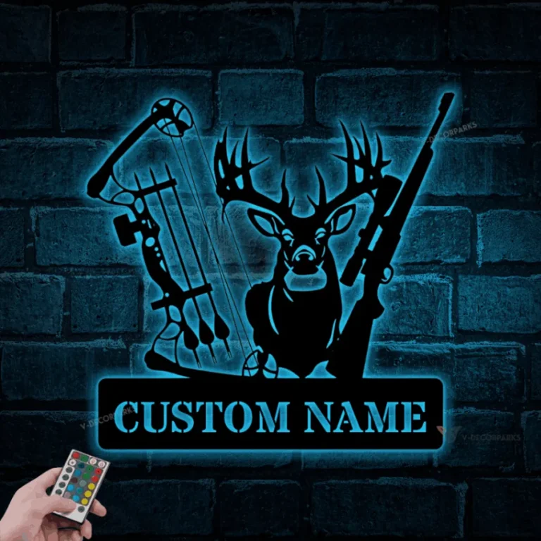 Personalized Deer Hunting Metal Sign With Led Lights, Custom Buck Metal ...