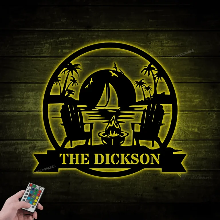 Personalized Coastal Sunset Scenery Metal Sign With Led Lights, Custom ...