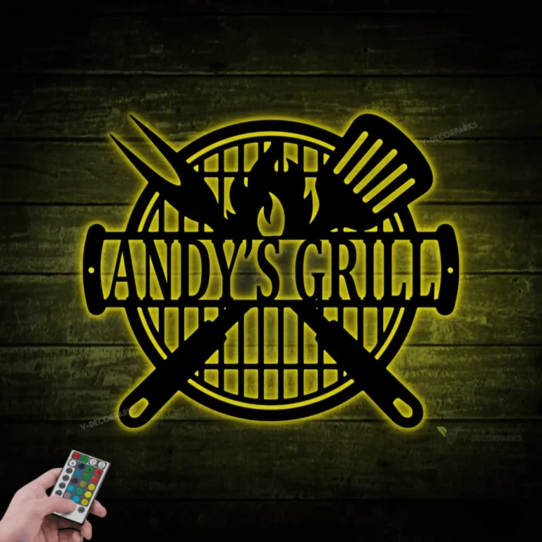 Personalized Bbq Grill Metal Sign With Led Lights, Custom Smoker And ...