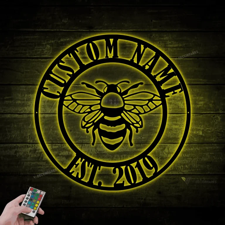 Personalized Bee Garden Metal Sign With Led Lights, Beekeeper Wall Art ...