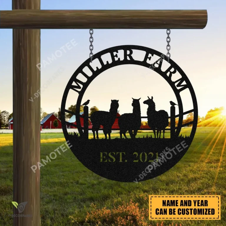Alpaca Barn Design Personalized Name Metal Farm Sign, Farm Animal ...