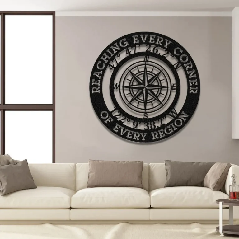 Personalized Text Gps Nautical Compass Lake House Metal Wall Decor ...