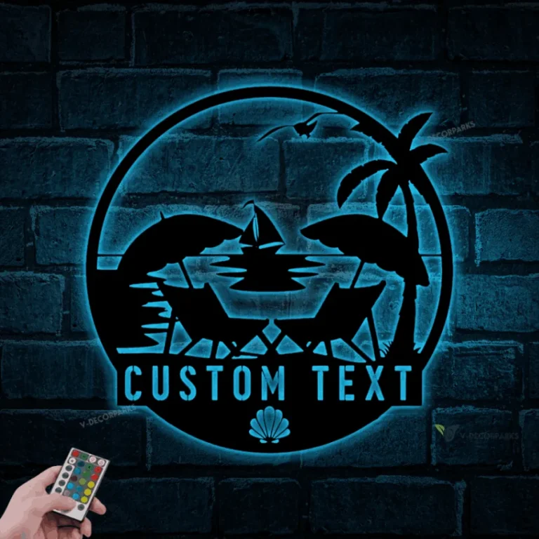 Metal Beach Scene Sign With Led Lights, Metal Beach House Sign, Beach ...