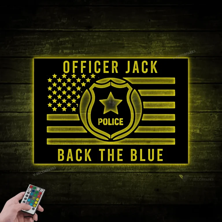 Metal Police Officer Sign With Led Lights, Metal American Flag Sign ...