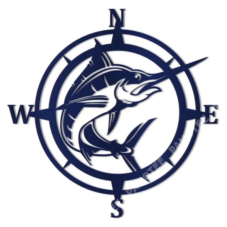 Marlin Fish Fishing Nautical Compass Beach House Metal Sign Monogram ...