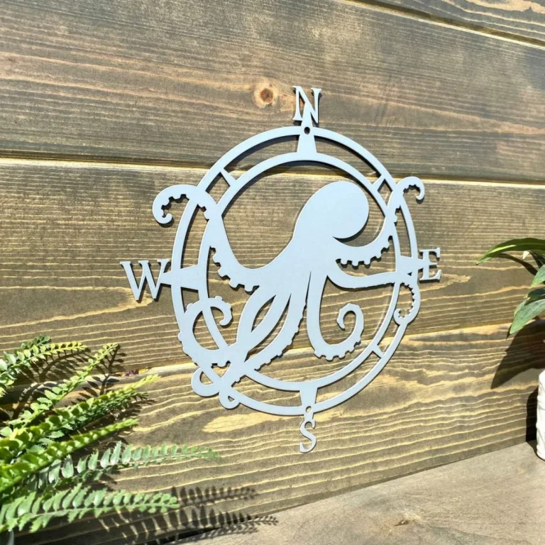 Octopus Compass Wall Decor, Cut Metal Sign, Metal Wall Art, Metal House ...