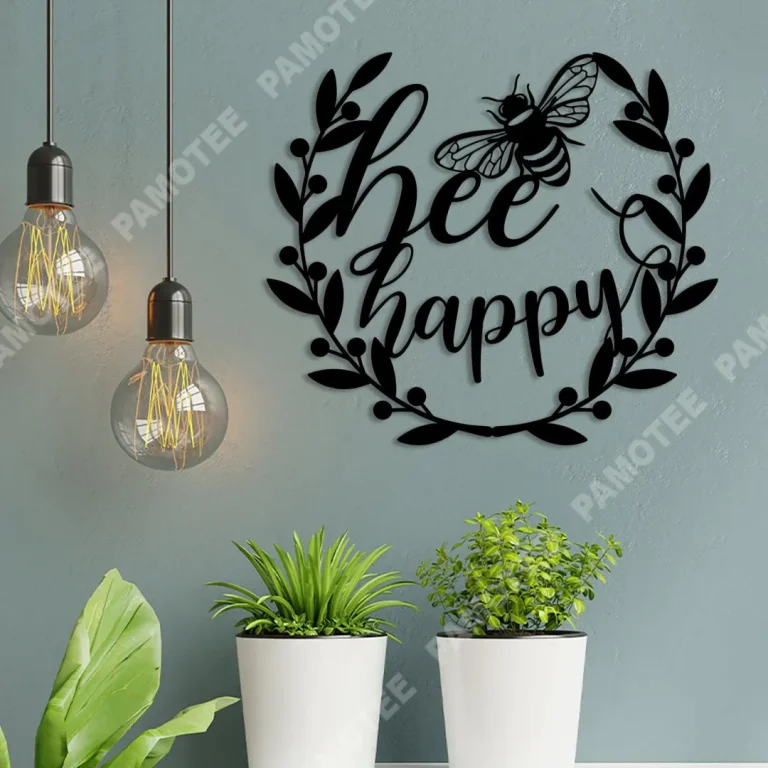 Bee Happy Weatherproof Metal Art, Honey Home Decor | Nalaprint