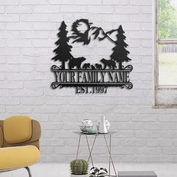 Family Bear Personalized Metal Wall Art Cut Metal Sign | Nalaprint