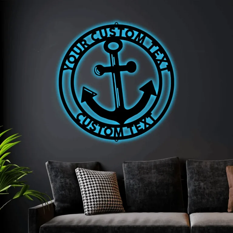 Anchor Name Metal Monogram Sign With Led Lights, Personalized Family ...