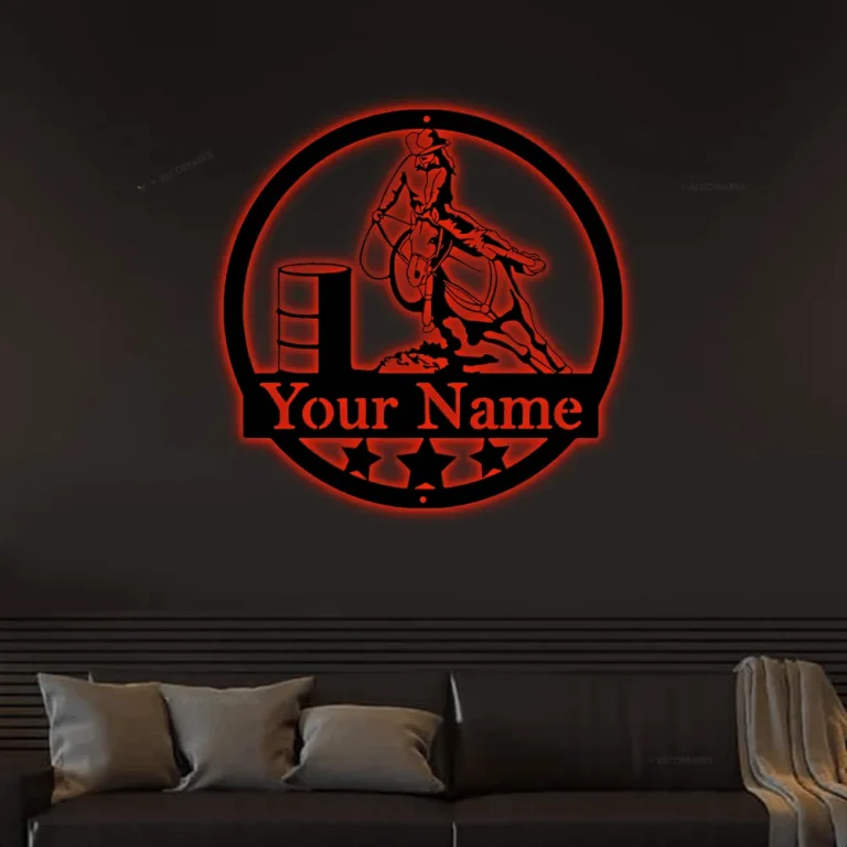 Barrel Racing Galloping Horse With Rider Led Lights, Handmade Metal ...