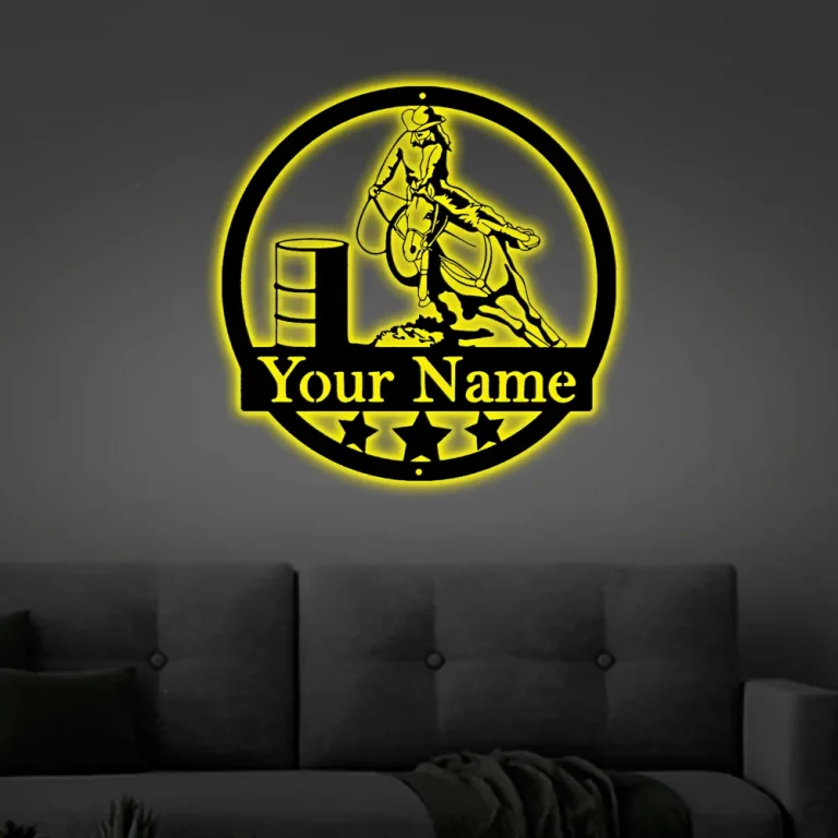 Barrel Racing Galloping Horse With Rider Led Lights, Handmade Metal ...