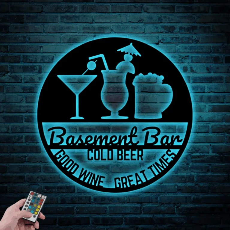 Basement Bar Cocktail Sign With Led Lights, Bar Car Decor Basement Bar ...