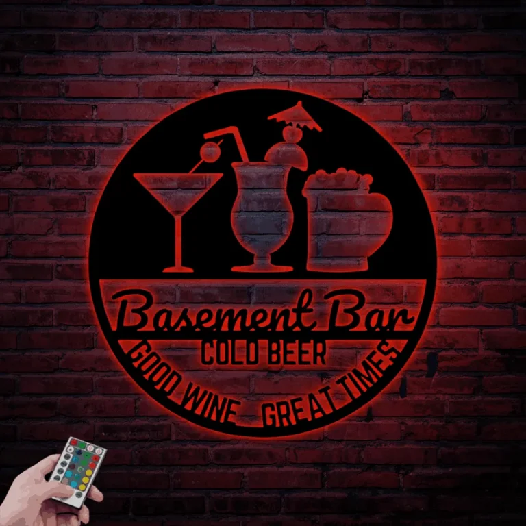 Basement Bar Cocktail Sign With Led Lights, Bar Car Decor Basement Bar ...