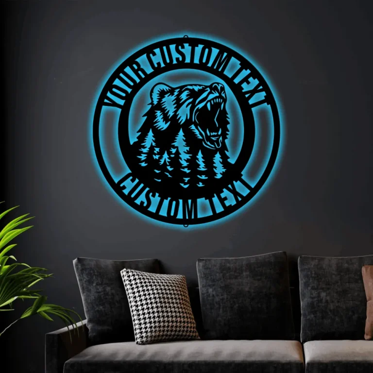 Custom Roaring Bear Led Lights Sign Monogram Wall Decor Personalized ...