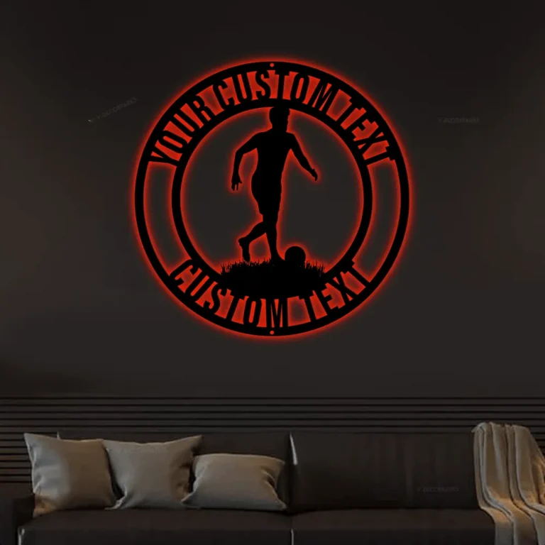 Custom Soccer Sign Led Lights Monogram Steel Sign Personalize Soccer ...