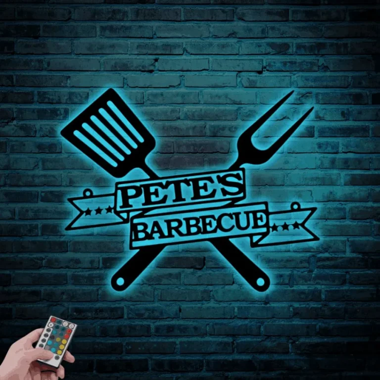 Custom Barbecue Metal Sign With Led Lights, Personalized Bbq Wall ...