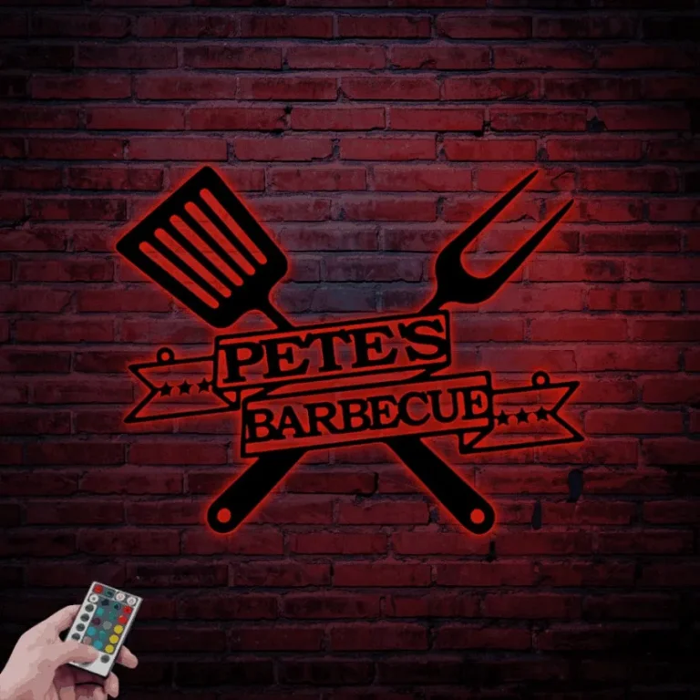 Custom Barbecue Metal Sign With Led Lights, Personalized Bbq Wall ...