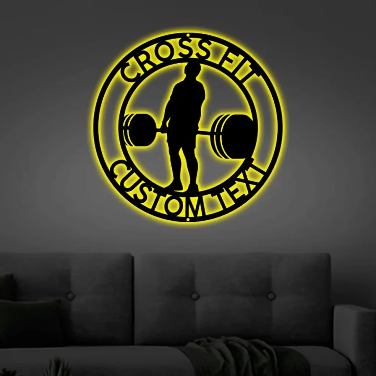 Custom Barbell With Led Lights Sign Monogram Steel Sign, Personalized ...