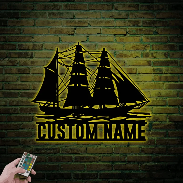 Custom Barque Sailing Metal Sign Led Lights, Personalized Sailboat Name ...