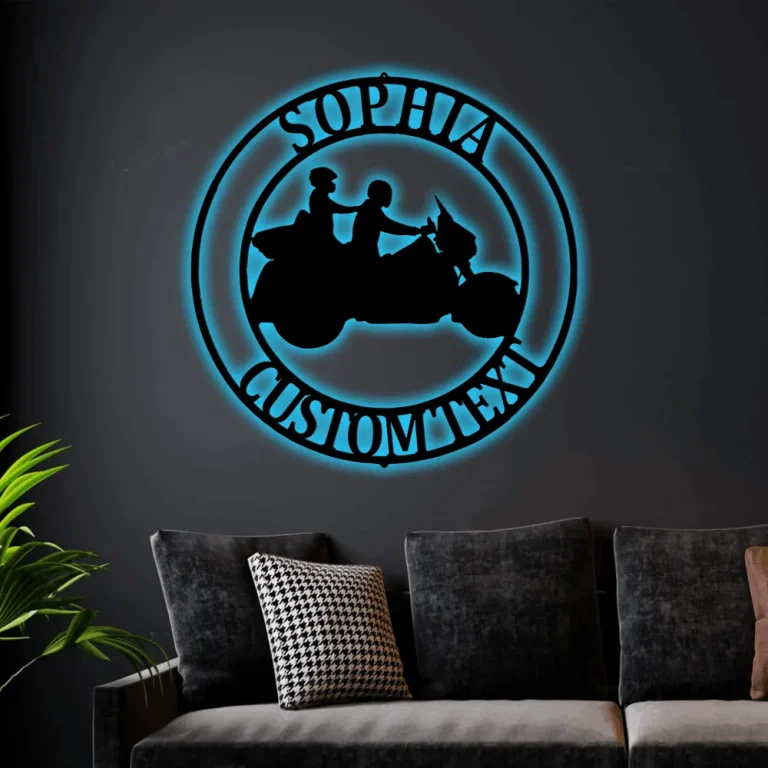 Custom Biker Sign With Led Lights Monogram Steel Sign, Personalized ...