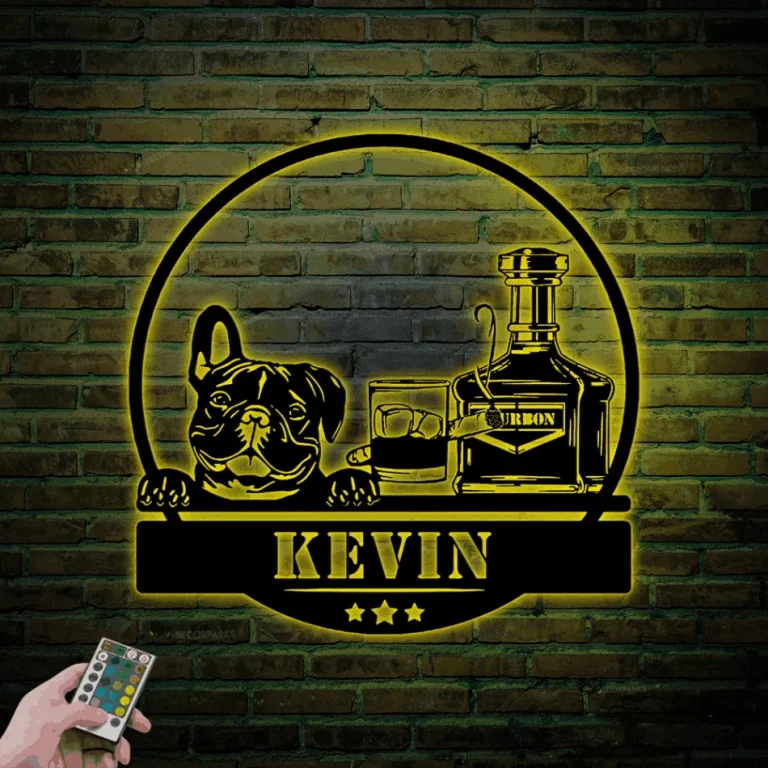 Custom Bourbon Cigar And French Bulldog Metal Sign Led Lights ...