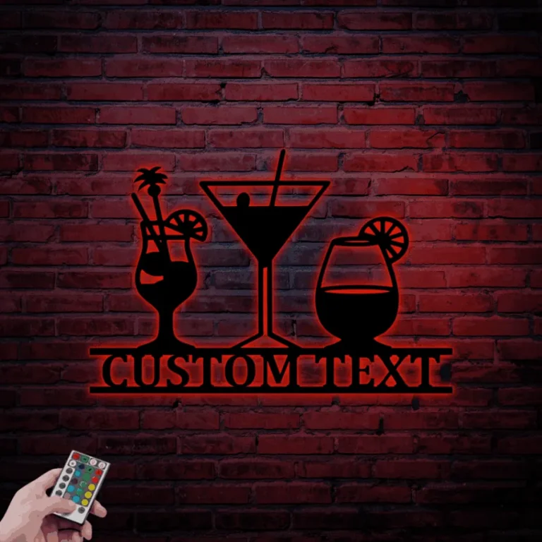 Custom Cocktail Bar Club Metal Sign With Led Lights, Wall Art With ...