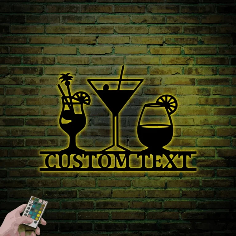 Custom Cocktail Bar Club Metal Sign With Led Lights, Wall Art With ...