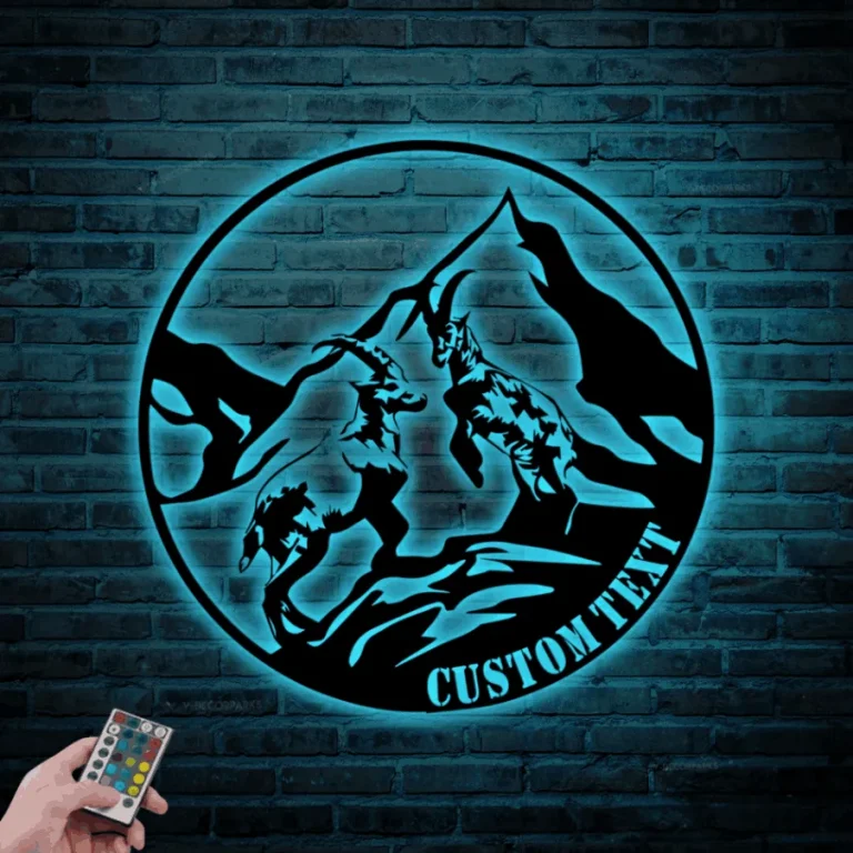 Custom Couple Goat Mountain Metal Sign Led Lights, Personalized Goat ...