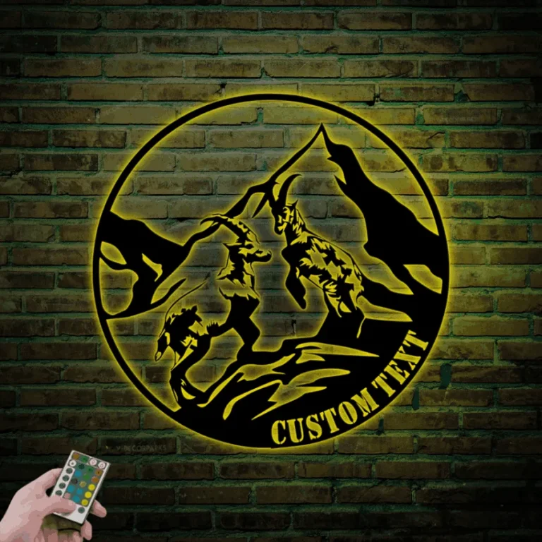 Custom Couple Goat Mountain Metal Sign Led Lights, Personalized Goat ...