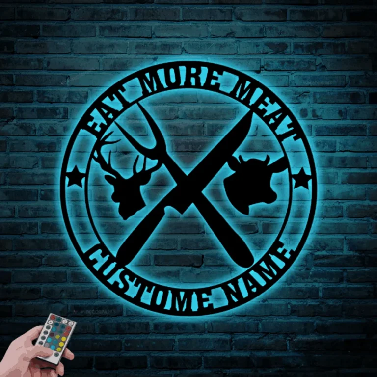 Custom Cow Deer Meat Shop Metal Sign Led Lights, Personalized Butcher ...
