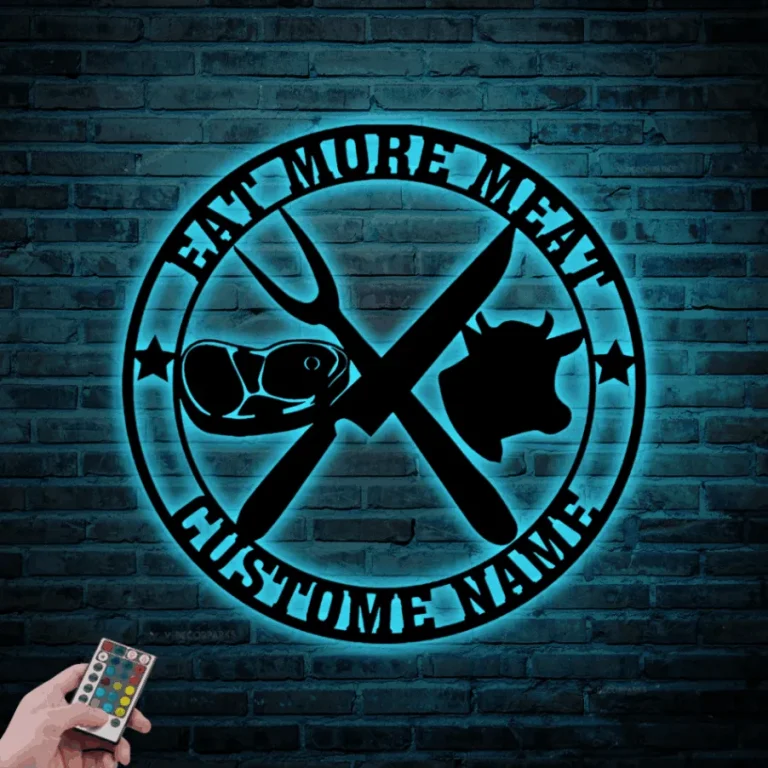 Custom Cow Meat Shop Metal Sign Led Lights, Personalized Butcher Shop ...