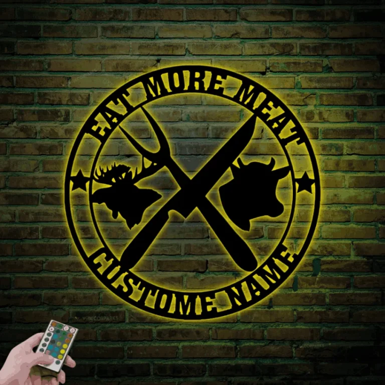 Custom Cow Moose Meat Shop Metal Sign Led Lights, Personalized Butcher ...