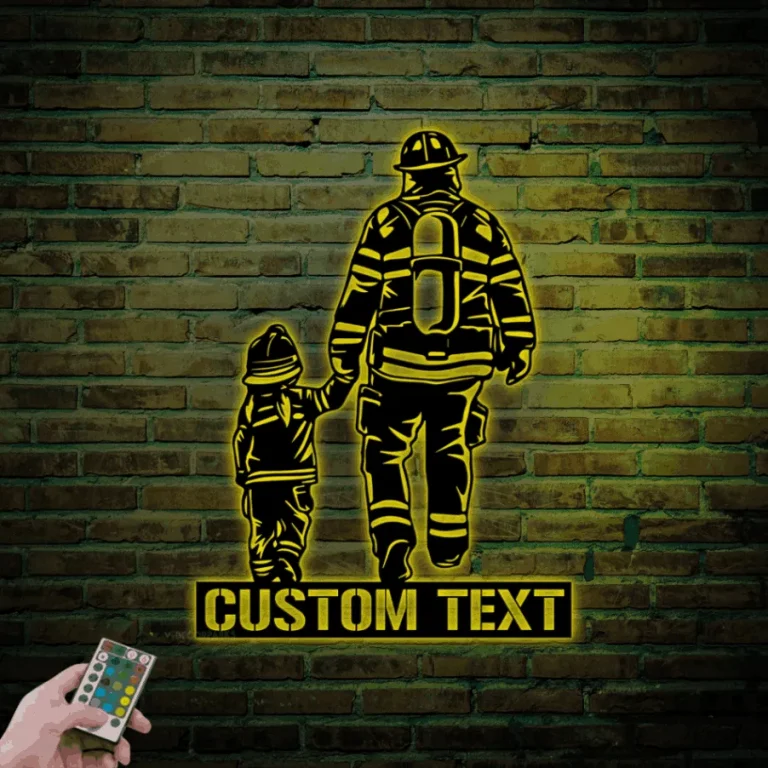 Custom Father Daughter Firefighter Metal Sign Led Lights, Personalized ...