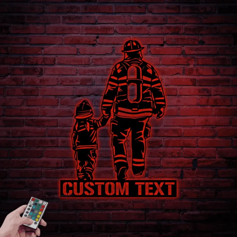 Custom Father Daughter Firefighter Metal Sign Led Lights, Personalized ...