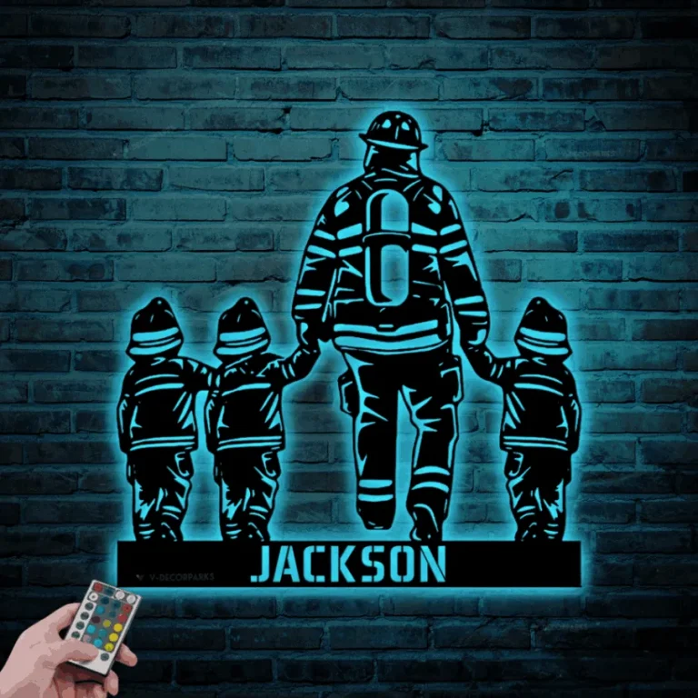 Custom Father Son Firefighter Metal Sign Led Lights, Personalized ...