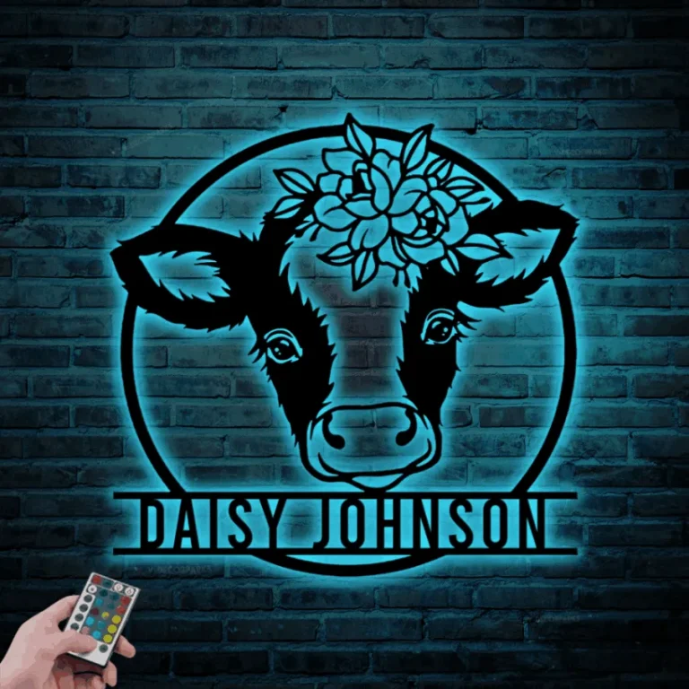 Custom Floral Baby Dairy Cow Farmhouse Metal Sign Led Lights ...