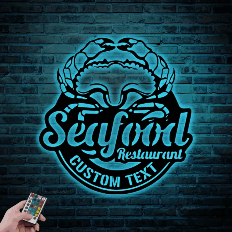 Custom Fresh Seafood Crab Shack Metal Sign Led Lights, Personalized Sea ...