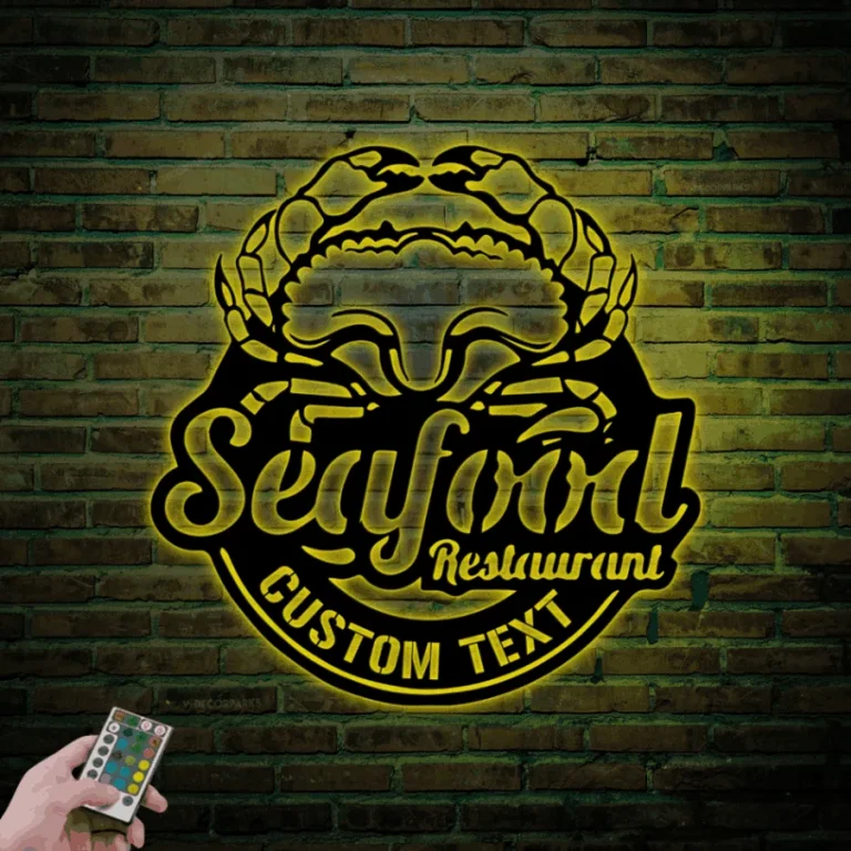 Custom Fresh Seafood Crab Shack Metal Sign Led Lights, Personalized Sea ...