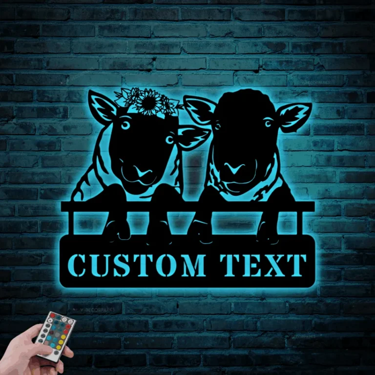 Custom Funny Valentine Couple Sheep Love Farmhouse Metal Sign Led ...