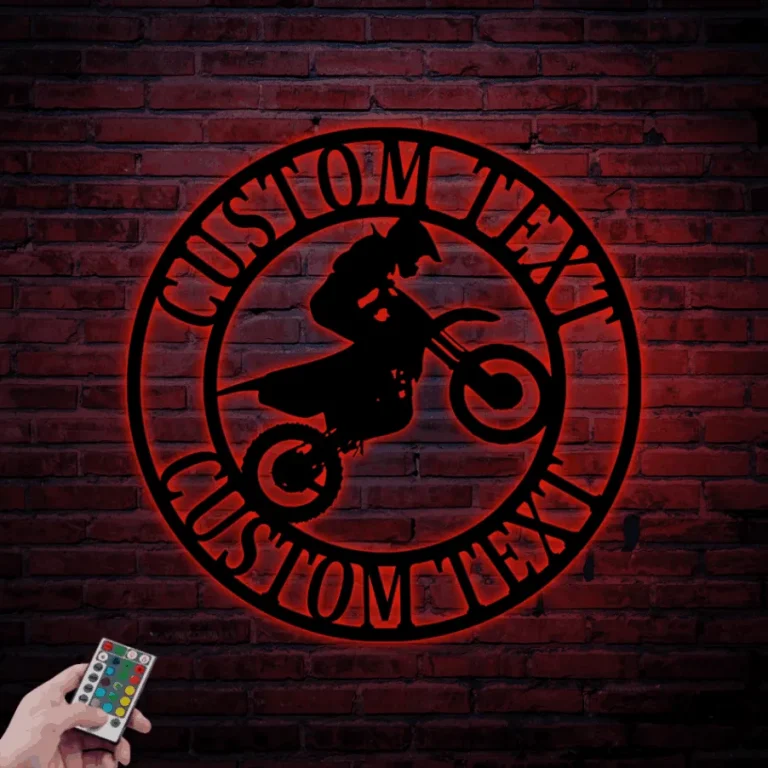 Custom Dirt Bike Metal Wall Decor With Led Lights, Motorcycle Garage ...