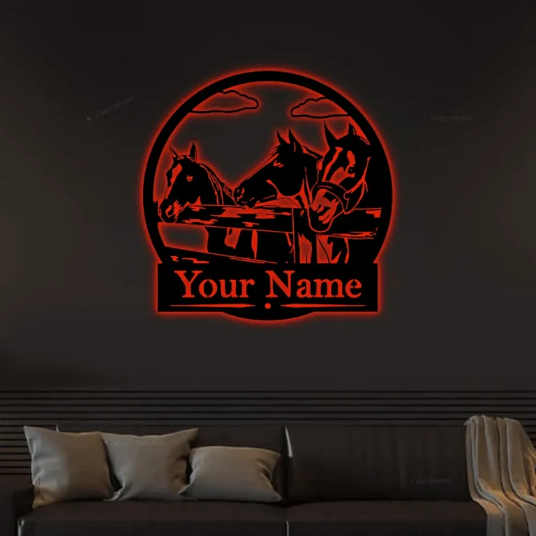 Custom Horses - Fence - Metal Led Lights Sign, Farm Decor, Barrel ...