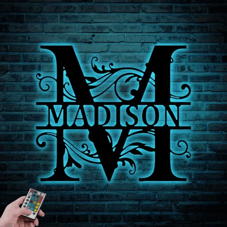 Custom Metal Family Name Sign For Wall With Led Lights, Personalized ...